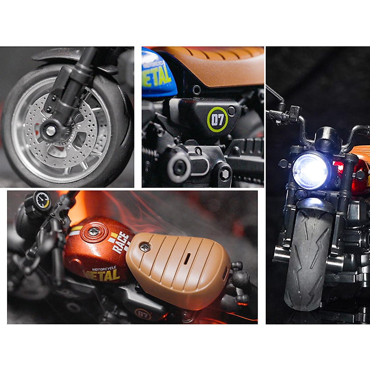 Gilumza Pull Back Motorcycle Toys, Tiny Gift with Music Lighting, Classic Motorcycles Toy for Boys Kids Age 3 4 5 6 7 8 Year Old (White)