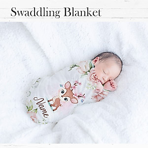 D-Story Personalized Baby Blankets for Girls, Custom Deer Childish Throw Blanket with Baby Name Custom Baptism Kids Blanket for Newborn Girls Baby Gift(30"x40")