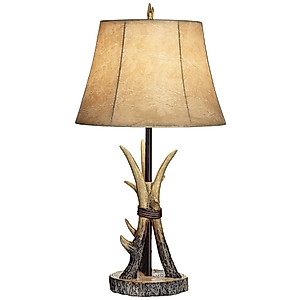 John Timberland Boone Rustic Western Table Lamps 27.5" Tall Set of 2 with USB Charging Port Natural Antler Bell Shade Decor for Living Room Bedroom House Bedside Nightstand Home Office