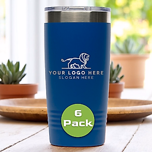 20oz Stainless Steel Tumbler - Upload Your Logo, Custom Engraved, Double Wall Vacuum Insulated Travel Mug, Ideal for Corporate Gifts, Events, and Sports Teams (6 Pack)