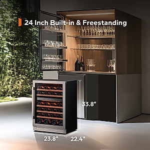 Ca'Lefort Wine Fridge & Cooler - 24 Inch Wine Cooler Refrigerator Hold 46 Bottle, 40-65°F Dual Zone Refrigerator Glass Door, 3 LED Built-in, Under Counter or Freestanding for Home Kitchen (5.65 cu.ft)