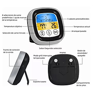 Pilipane Digital Meat Thermometer for Cooking, Touchscreen LCD Large Display Instant Read Food with Backlight, Long Probe, Grill Temperature Thermometer
