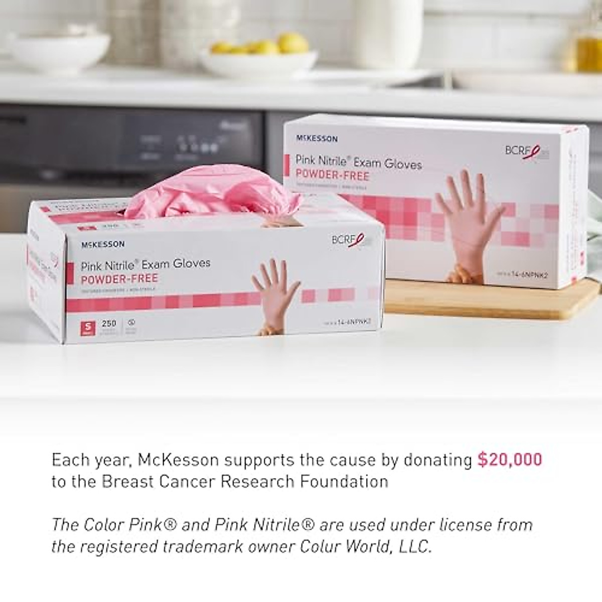 McKesson Pink Nitrile Exam Gloves - Powder-Free, Latex-Free, Ambidextrous, Textured Fingertips, Non-Sterile - Size Large, 250 Count, 1 Box