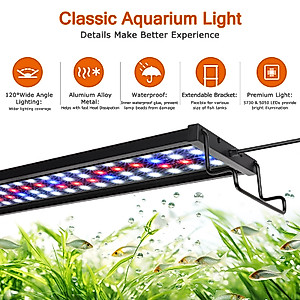 AQQA Full Spectrum Aquarium Light Plant Fish Tank Light with Timer 14 Colors Adjustable Waterproof LED Fish Light for Freshwater & Saltwater Tank 39-47 Inch (35W)
