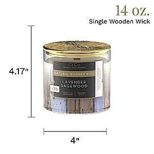 CLCo. by Candle-Lite Company Scented Candles, Lavender Sagewood Fragrance, One 14 oz. Single Wooden Wick Aromatherapy Candle with 90 Hours of Burn Time, White Color