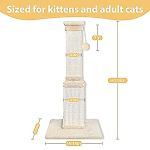 AGYM Cat Scratching Post, 32 Inch Large Cat Scratch Post for Adult Cats and Kittens, Nature Sisal Modern Cat Scratcher for Indoor Cats, Protect Your Furniture and Exercise Cats, Beige