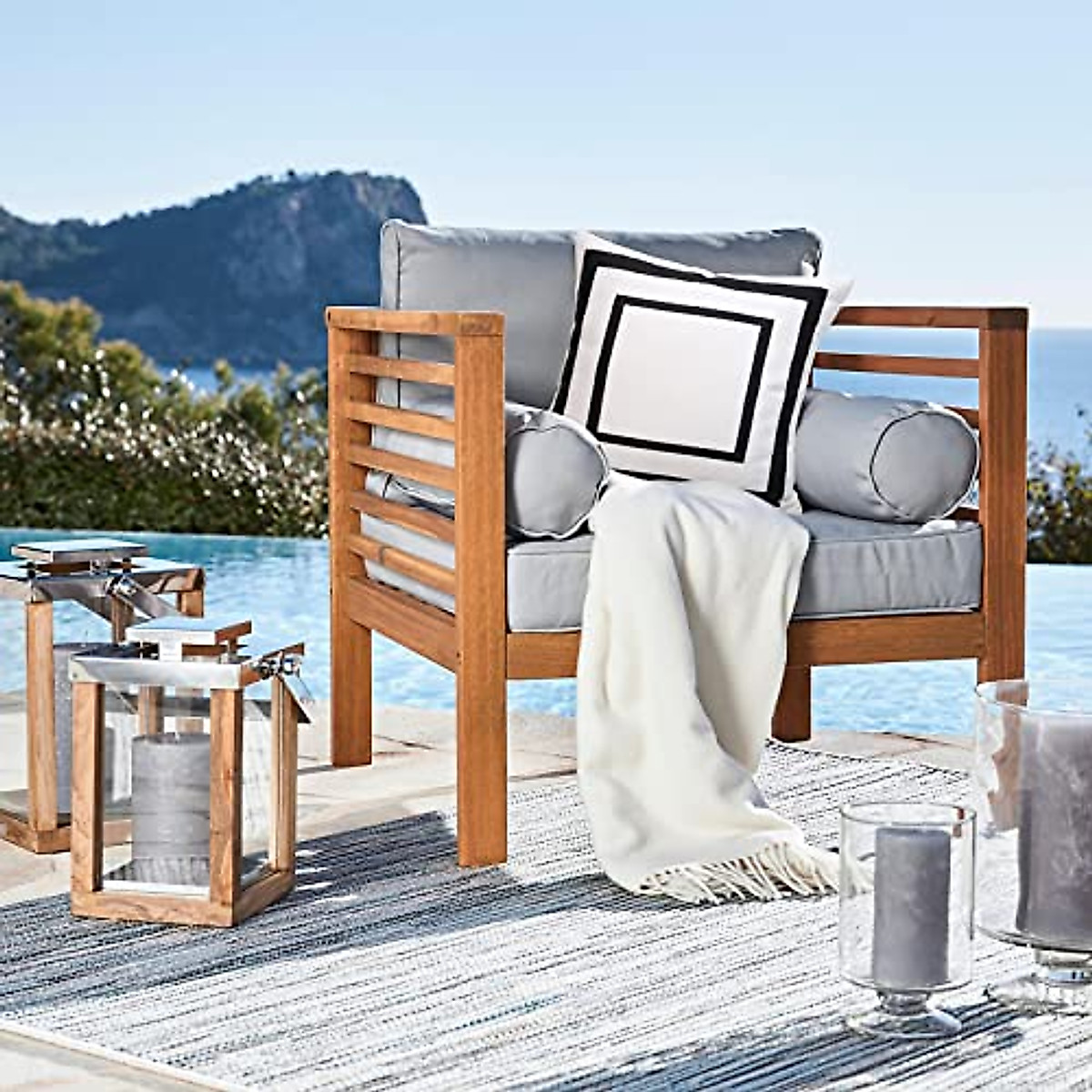 Pyonic Outdoor Waterproof Throw Pillow Covers Geometric Pillowcases Black and White Pillow Covers for Patio Garden Set of 2, 18 X 18 Inches