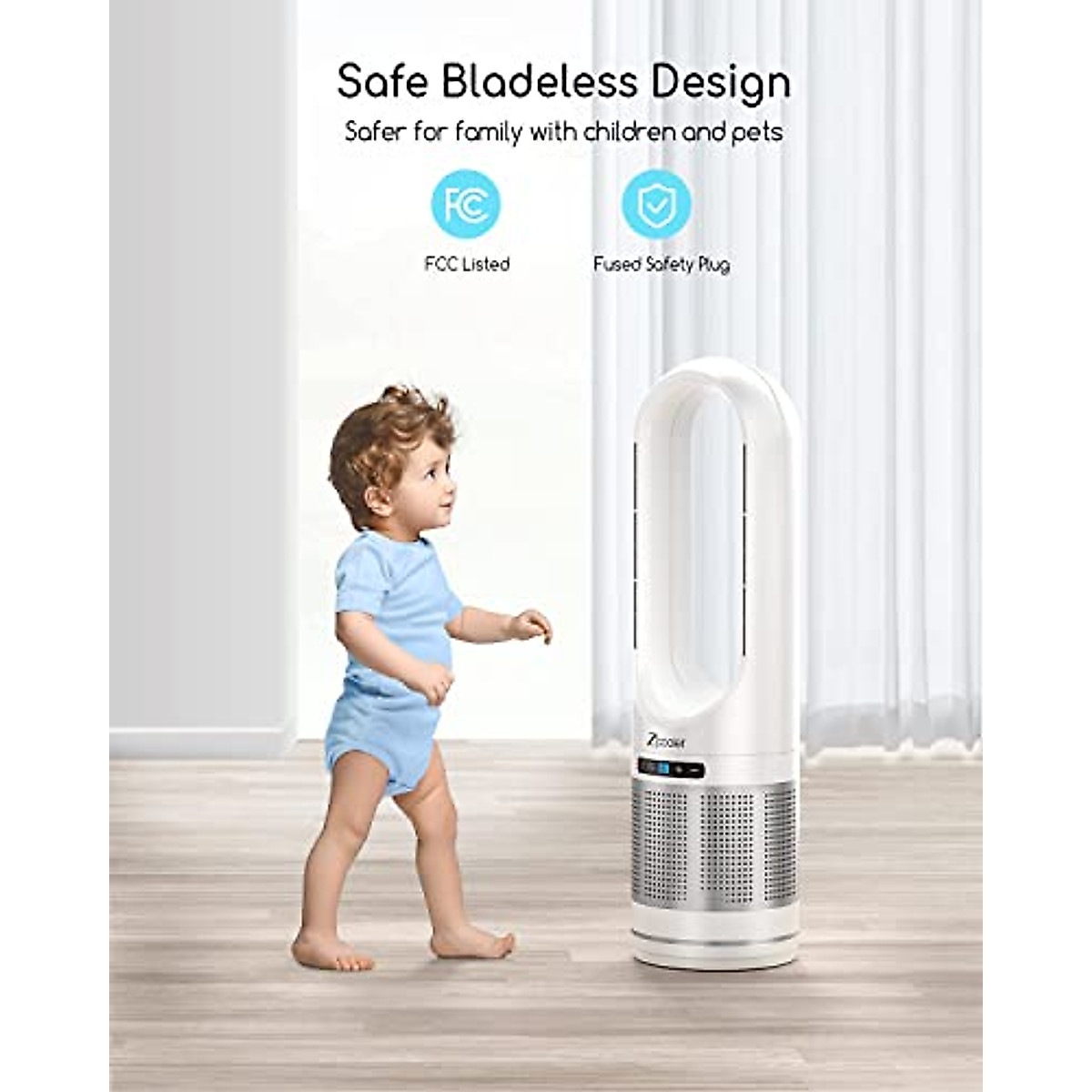 ZICOOLER 32" Tower Fan, 80° Oscillating Bladeless Cooling Fan Air Purifier Combo with Remote, 8 Speeds, 8H Timer, LED Display with Auto Off, Portable Floor Fan for Home Bedroom Living Rooms Office