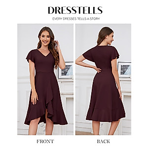 DRESSTELLS Women's Cocktail Tea Party Dresses for Wedding Guest, Red Fit Flare Modest Winter Elegant Dress for Evening Burgundy XL