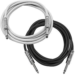 Seismic Audio - SASTSX-10White-1B1W - 2 Pack of 10 Foot 1/4 Inch TS Patch Cables 1 White and 1 Black - 10' Professional Audio Unbalanced 1/4" Patch Cords