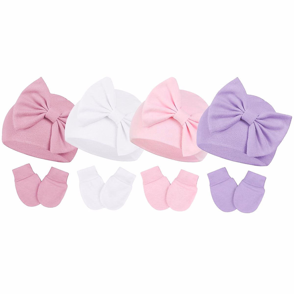 Century Star Newborn Girls Hats Baby Hat and Mitten Set Big Bow Knit Infant Headbands Winter Baby Hat for Girls E White & Pink & Purple & Deep Pink 0-3 Months