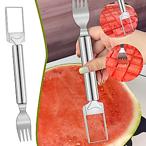 Velaco 4 PACK 2-in-1 Watermelon Cutter and Fork, 9.5 Inch Stainless Steel Fruit Cutter Slicer Tool