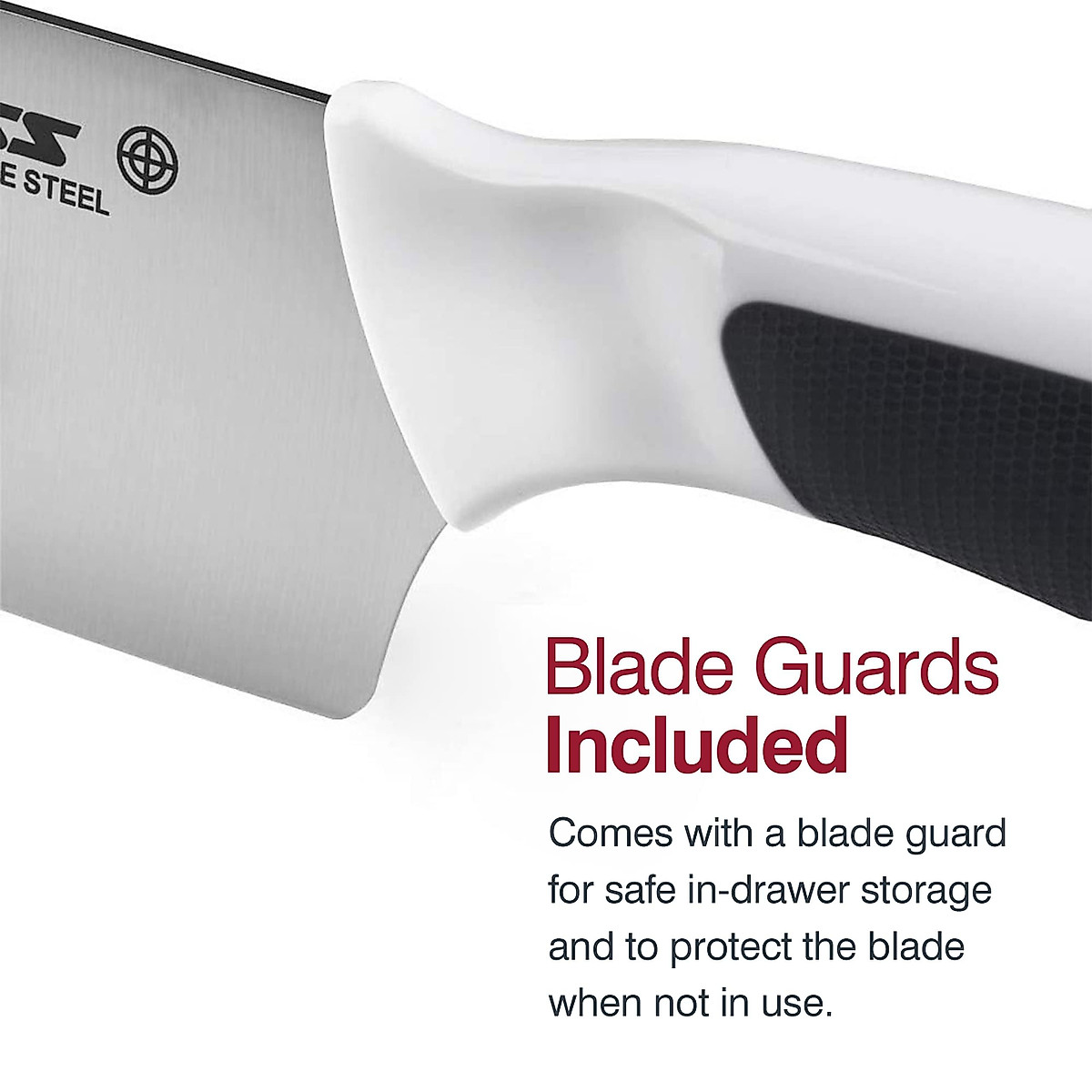 Zyliss Comfort Knife - Japanese Stainless Steel Knife - Non-Slip Contoured Handle for All Hand Sizes - Kitchen Knife with Safety Kitchen Blade Guards - Dishwasher Safe - 8" Chef's Knife