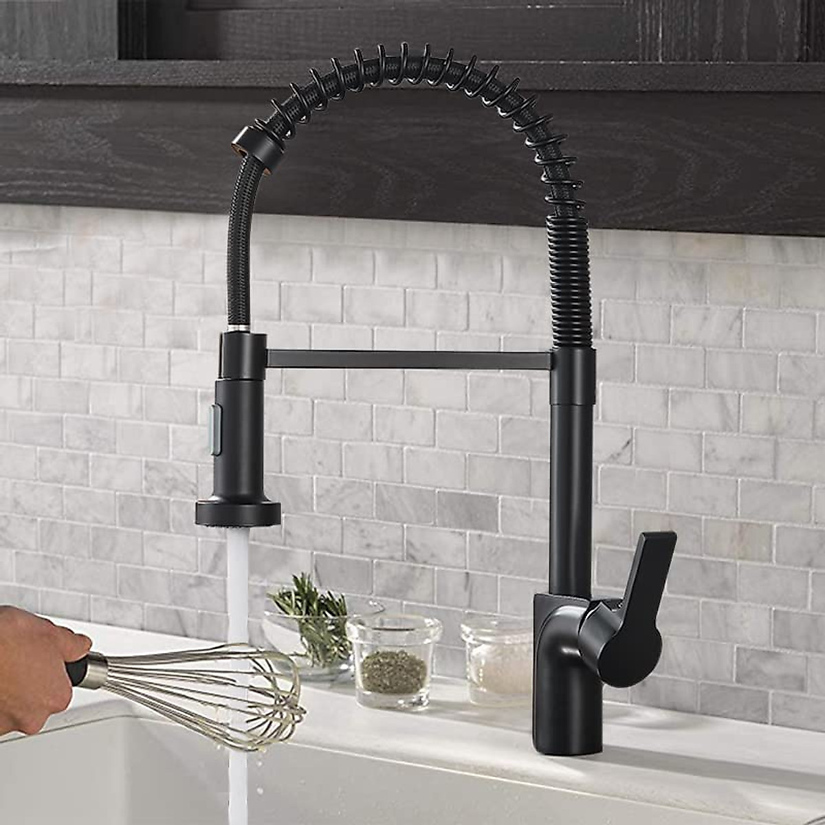 Kitchen Sink Faucet for Bar Farmhouse Commercial, Black/Brushed Kitchen Faucet, Deck Mounted Hot Cold Water Mixer Faucet, Spring Kitchen Pull Down Mixer Crane, 2 Function Spout ( Color : Black Bronze