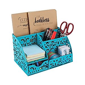 EasyPAG Desk Organizer Caddy with 6 Compartments and 1 Sliding Drawer Desktop Accessories Office Supplies Holder for Home School Classroom,Dark Teal
