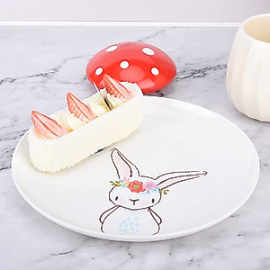 XinHuiGY Bunny Rabbit Ceramic plates,Dishes for Dessert Food Server dishes,8inch cute Dessert Cake Plate Set of 2, Tableware Crafts for Easter day,Wedding,mother's day
