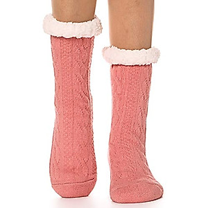 EBMORE Women Slipper Fuzzy Socks Fluffy Cozy Cabin Warm Winter Soft Thick Comfy Fleece Christmas Anti Slip Home Stocking Stuffer(Pink)