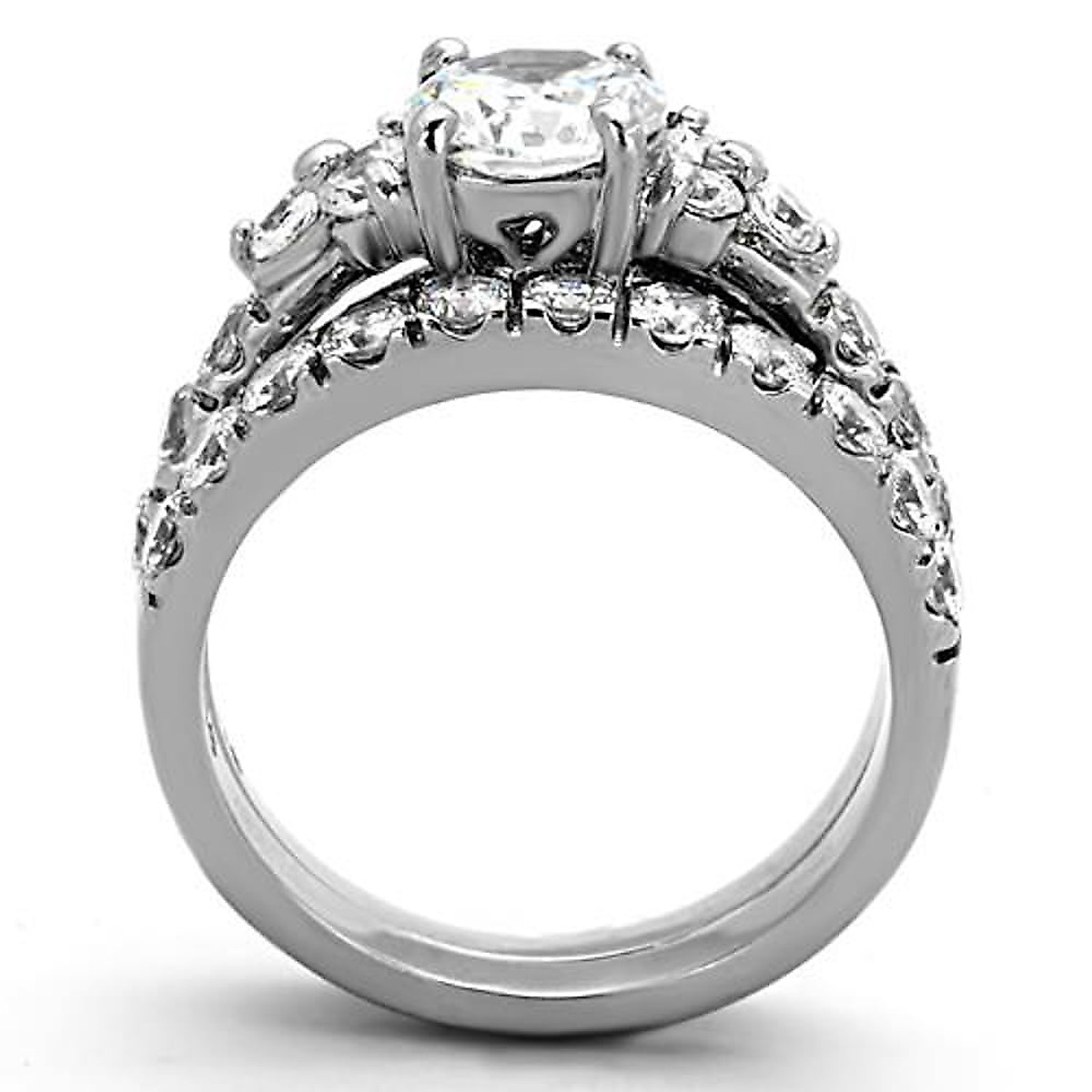 Marimor Jewelry 2.50 Carat Round Cut Zirconia Silver Stainless Steel Wedding Ring Set Women's Size 10