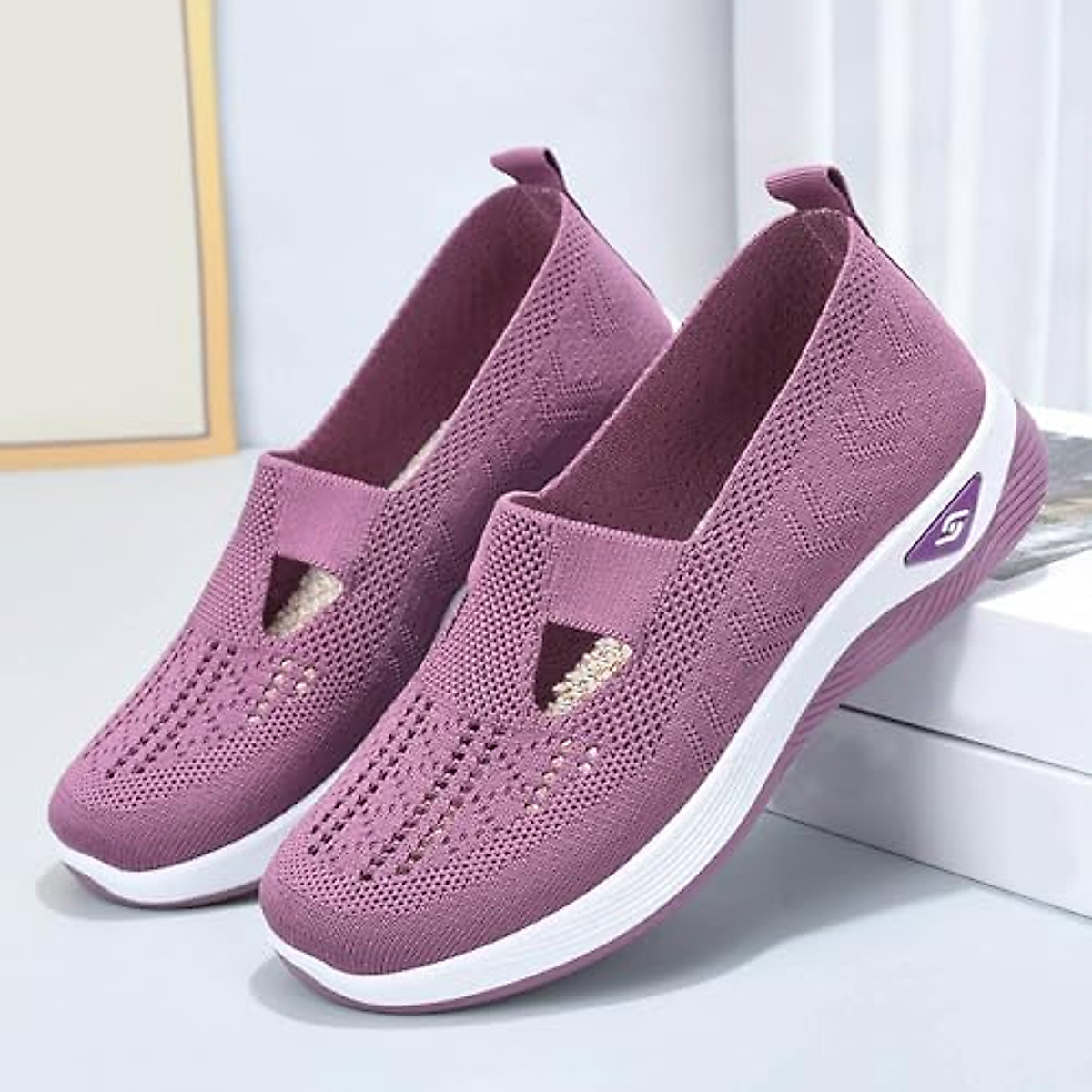 Soft Sole Orthopedic Casual Shoes Mesh up Stretch Platform Shoes Wide Width Elderly Shoes with Adjustable Closure Soft Comfortable Casual Walking Sneakers Shoes (C-PP1, 8.5)