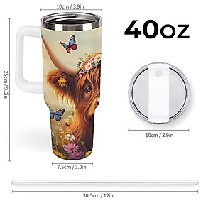 Highland Cow (2) Tumbler with Handle Travel Mug Water Bottle Tea Coffee Cup White-style