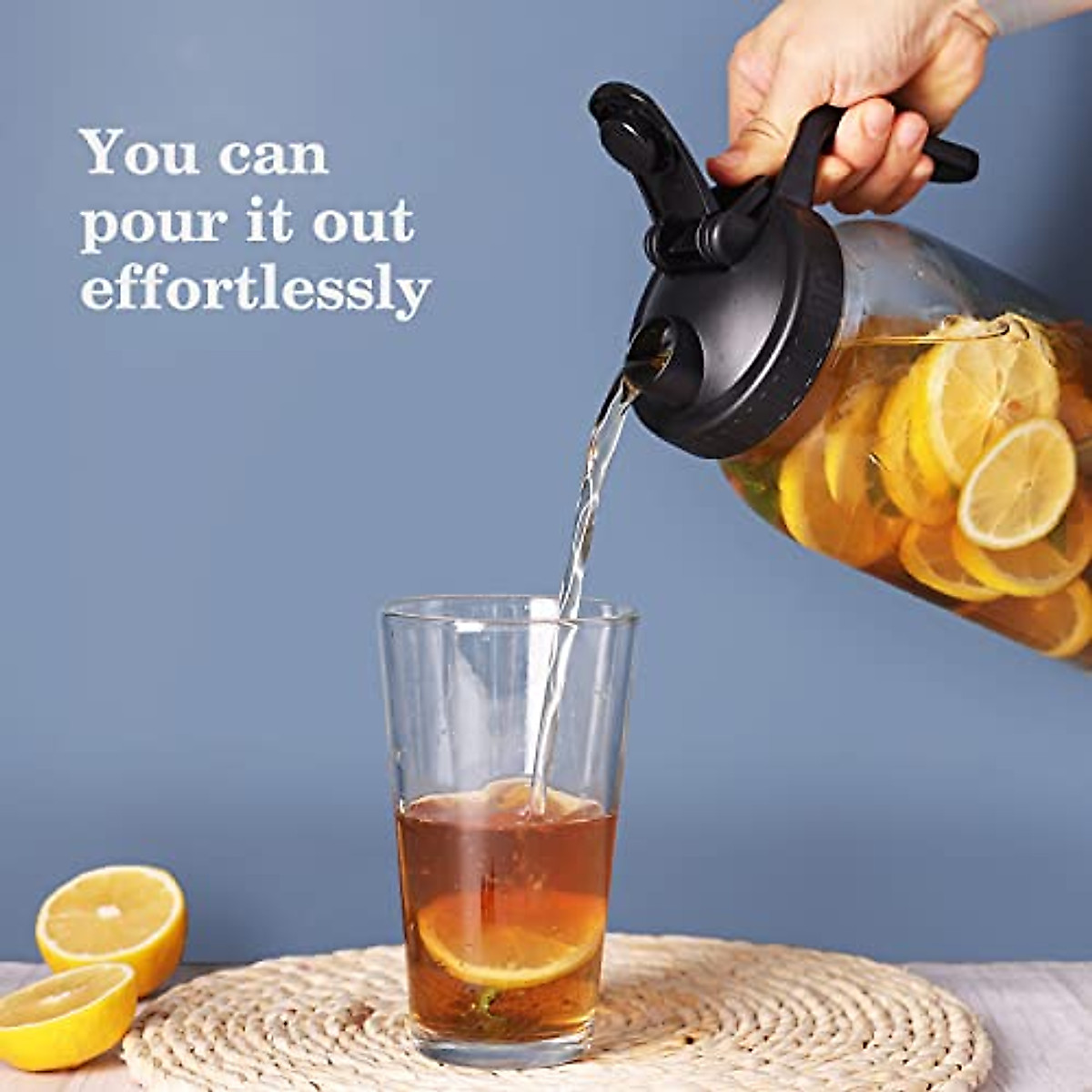 CUCUMI 3pcs 64oz Wide Mouth Glass Mason Jar Pitcher, 2 Quart Heavy Duty Glass Pitcher with Lid and Spout for Cold Brewed Tea, Juice, Coffee, Milk