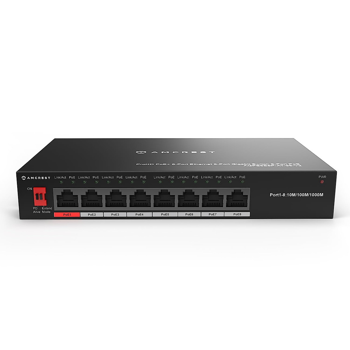 Amcrest 8-Port POE+ Power Over Ethernet POE Switch with Metal Housing, 8-Ports POE+ 802.3af/at 96w (AGPS8E8P-AT-96-V2)