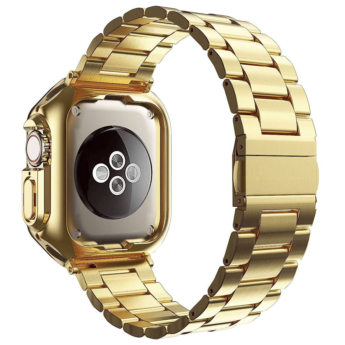 Compatible with Apple Watch Ultra 2 Band and Case, Stainless Steel Metal Chain with TPU Cover, Smart-Watch Link Bracelet Strap for men, Wrist-Band for i-Watch Ultra, 49mm, Gold