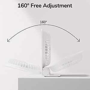 JISULIFE Small Desk Fan, Portable USB Rechargeable Fan, 160° Tilt Folding Personal Mini Fan with 4500mAh Battery, Strong Wind, Ultra Quiet, 4 Speed Modes for Office, Home, Camping - White