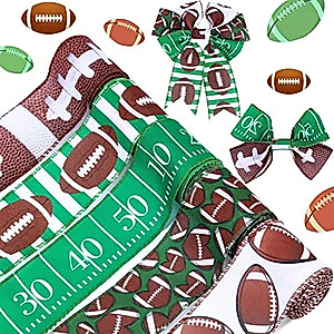 Kuscul 5 Rolls Football Wired Edge Ribbon 2.5 Inches x 25 Yard Rugby Ball Ribbon Sport Stitching Satin Wired Ribbon for Sport Team Party Decor Gift Wrapping Decor Hair Bow Sewing Wreath Crafts