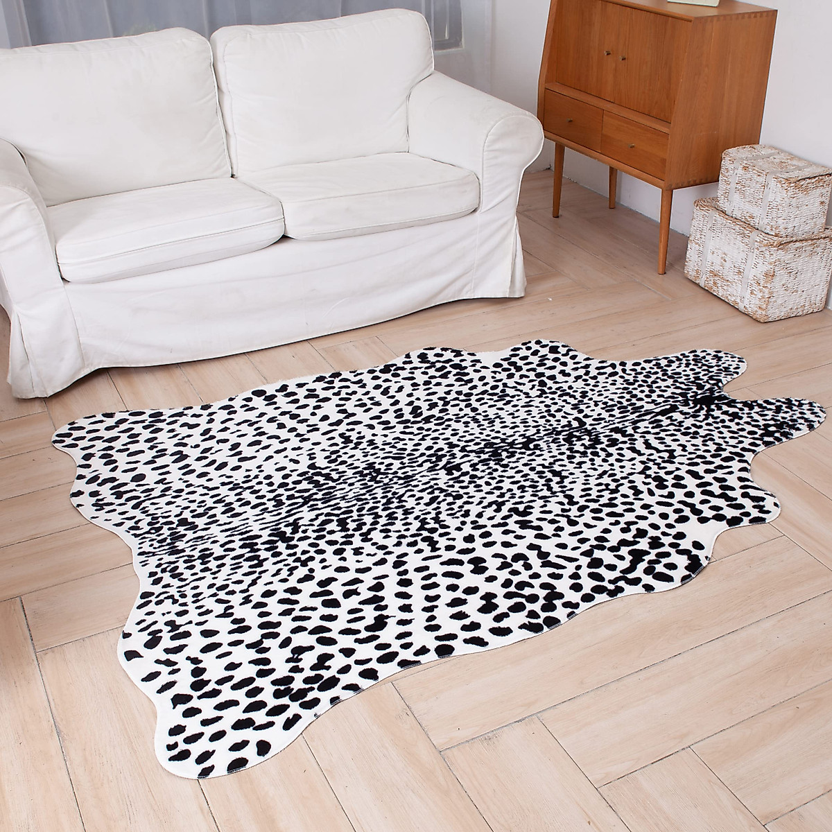 MustMat Faux Animal Rug Black and White Leopard Print Rugs for Living Room Approx 4.5'x6.2'
