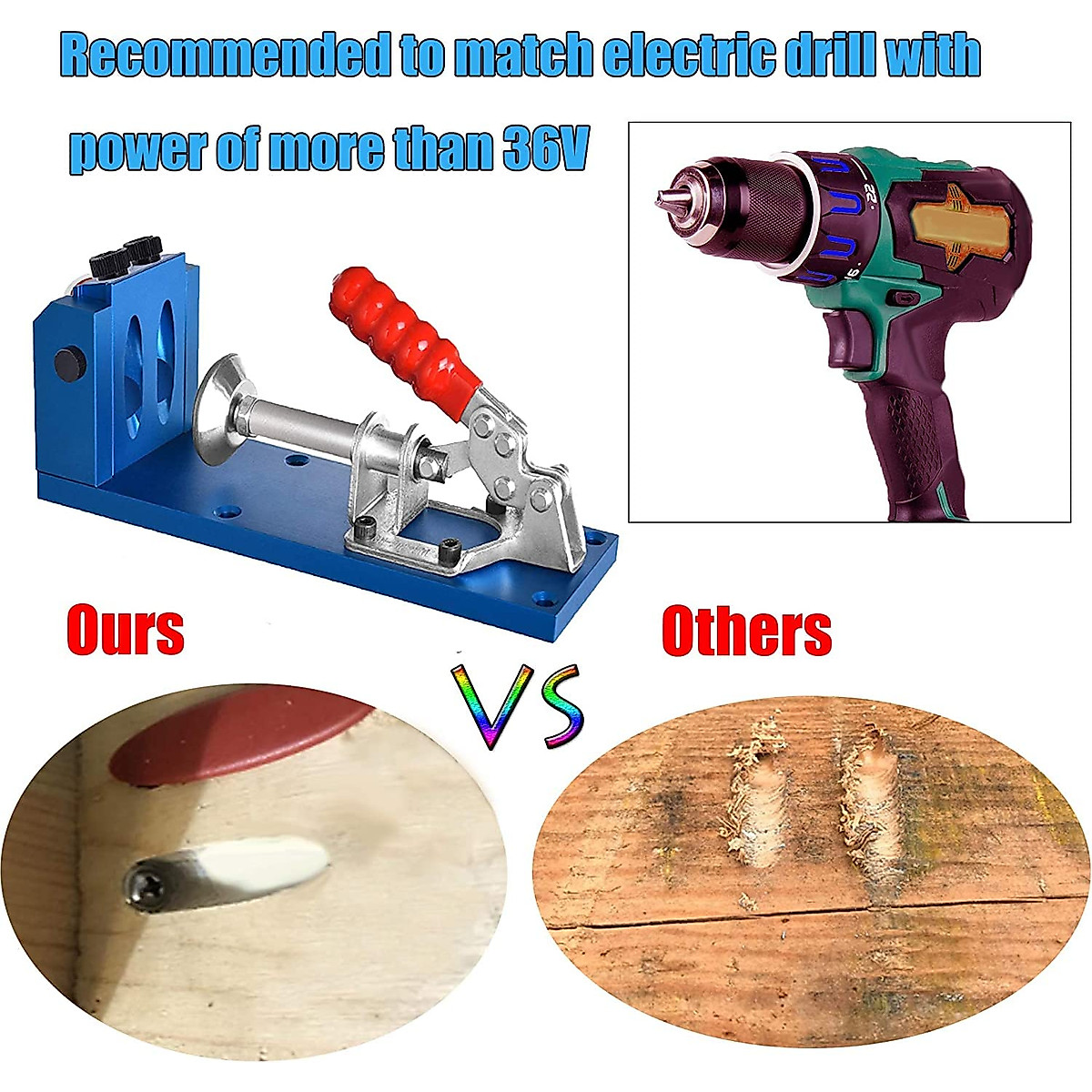 Pocket Hole Jig Kit Tool for Carpentry Positioner Pocket Dowel Hole Jig System Set with Drill Bit Square Driver Screws 48 PCS Aluminum Woodworking Punch Locator Kit