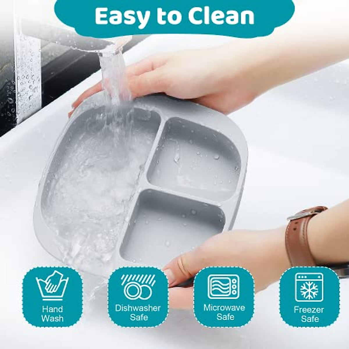 Ziza Baby Led Weaning Supplies - Silicone Baby Feeding Set, Suction Plates and Bowls for Infants & Toddlers, Baby Eating Supplies with Divided Plate, Suction Bowl, Bib, Training Cup, Spoon, Fork