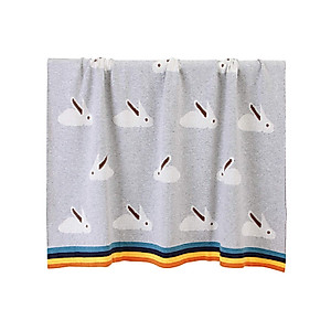 mimixiong 100% Cotton Baby Blanket Knitted Toddler Blanket Soft Cute with Cute Bunny Size 30 x 40 inches Grey