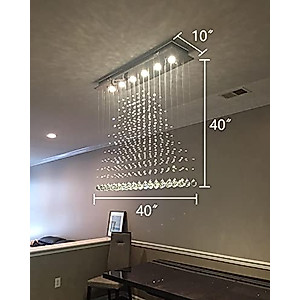 7PM Rectangle Chandeliers for Dining Room, 6-Light Modern K9 Crystal Chandeliers, Raindrop Chandeliers, Dimmable, Adjustable Color Temperature, Pendant Lights for Kitchen Island, L40 x W10 x H40