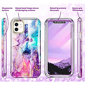 Hocase for iPhone 11 Case, (with Screen Protector) Shockproof Slim Lightweight Soft TPU+Hard PC Full Body Protective Case for iPhone 11 (6.1" Display) 2019 - Watercolor Marble