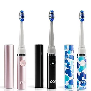 3-Pack Pop Sonic Electric Toothbrush (Rose + Black + Bubble) - Travel Toothbrushes w/AAA Battery | Kids Electric Toothbrushes with 2 Speed & 15,000-30,000 Strokes/Minute, Dupont Nylon Bristles