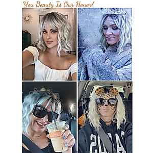 BESTUNG Short White Silver Wigs for Women Ombre Grey Wavy Bob Wig with Bangs Medium Length Synthetic Hair Water Wave Dark Roots Wig Gray Colorful Wigs（12 Inches）