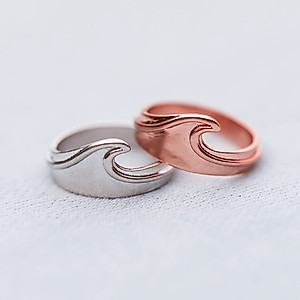 Pura Vida Rose Gold-Plated Kona Wave Stackable Ring - Brass Base, Stylish Design - Size 9