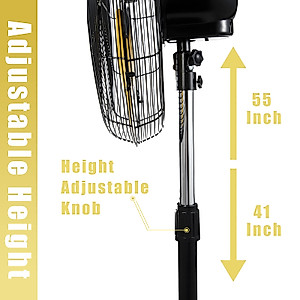 HiCFM 5000 CFM 20 inch High Velocity Pedestal Oscillating Fan with Powerful 1/5 Motor, 9ft Power Cord, Oscillation, Metal Body with Wheels for Garage, Commercial or Industrial - UL Safety Listed