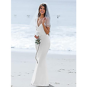 CUPSHE X Madison Women's Romance V-Neck Maxi Dress Honeymoon V-Neck Dress Sleeveless Wedding Dresses Casual Summer,M White
