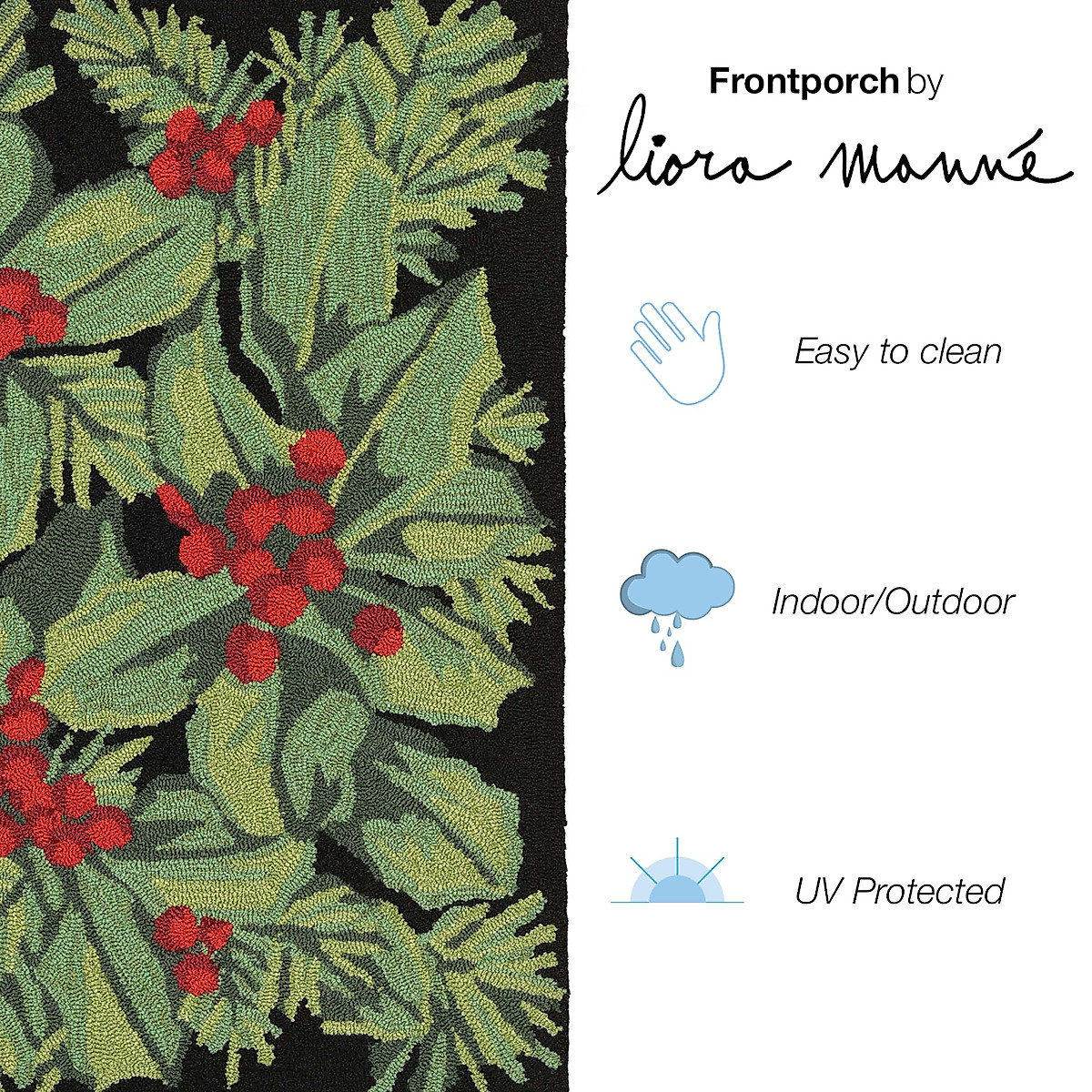 Liora Manne Holly Berries Indoor/Outdoor Rug, 2' X 3', Black