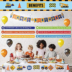 PREMIUM (16 SERVES) CONSTRUCTION BIRTHDAY SET - Construction Birthday Party Supplies, All in One Truck Construction Party Supplies- Plate, Cups, Spoons, Fork, Napkins. Construction Birthday Decorations for Boys