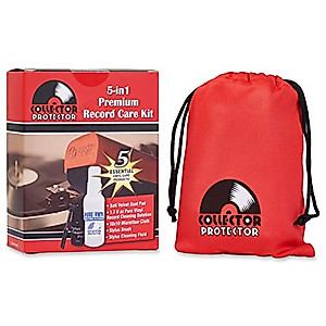 Collector Protector Vinyl Record Cleaner Kit - Includes 70’s-Style Soft Velvet Record Brush, LP Cleaning Solution, Stylus Brush & Cleaning Liquid, Microfiber Cloth & Storage Pouch