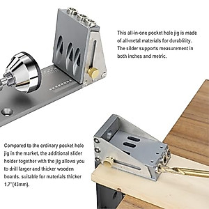 Pocket Hole Jig Kit, Professional Woodworking Dowel Jig Kit, Upgraded All-Metal Pocket Screw Jig for Carpentry Joinery Men