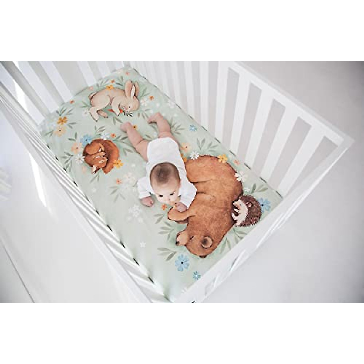 Rookie Humans 100% Cotton Sateen Fitted Crib Sheet: Enchanted Meadow. Modern Nursery, Use as a Photo Background for Your Baby Pictures. Standard Crib Size (52 x 28 inches)