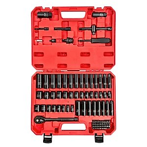 WETT 3/8" Drive Impact Socket Set, 95-Piece Socket Wrench Set, SAE/Metric, Deep/Shallow, CR-V Steel Kit, (5/16"-3/4", 8-22mm), 3/8" Ratchet Handle, Adapter, Extension Bar, Spark Plug Socket, 1/4" Bits