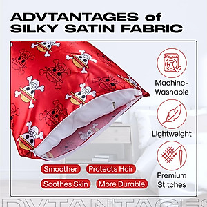 Silk Anime Pillow Case - Decorative Pillows Cover Couch Bed, Satin Smooth Fabric Pillowcase with Zipper for Hair and Skin, RS