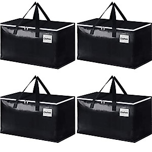EpicTotes Extra Large Tool Bag-Moving Bags with Zipper, Carrying Handles and Tag Pocket-Moving Supplies for Space Saving-Totes - for Storage, Camping and Travel 93L-4 Pack