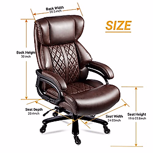 WILLMITA 400lbs Big and Tall Office Chair for Heavy People Executive Office Chair Wide Spring Seat Home Office Desk Chair with Heavy Duty Casters 360 Swivel Chair Computer PU Leather Chair (Brown)