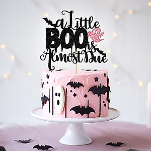 A Little Boo is Almost Due Cake Topper, Halloween Baby Shower Decorations for Girl, Girls Halloween Theme Baby Shower Birthday Party Decorations(Pink)